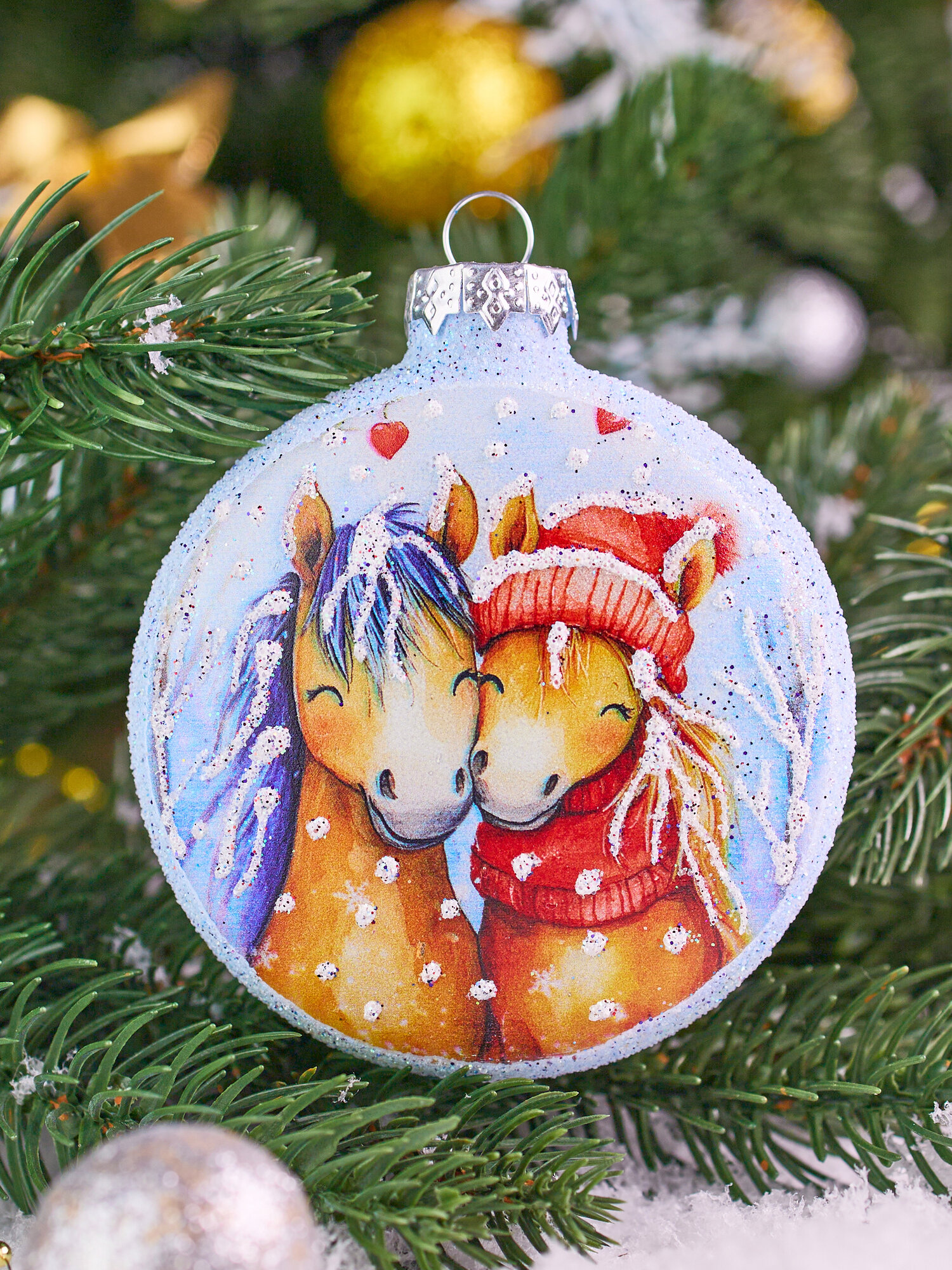 Елочная игрушка стеклянная медальон Символ года 2026, 8 см