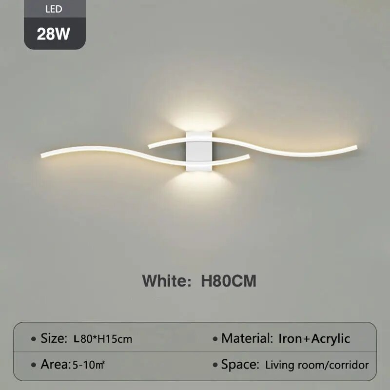 Настенные светильники Accoval, скандинавский стиль, черные, золотые, белые, Warm White, A White-80cm, Белый