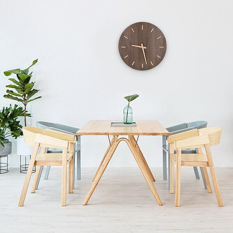 FLYEER 12-дюймовые большие деревянные настенные часы с питанием от батареек, беззвучным режимом, с циферблатом из орехового дерева и стереошкалой, деревянные кухонные, столовые, офисные, круглые, современные настенные часы коричневого цвета