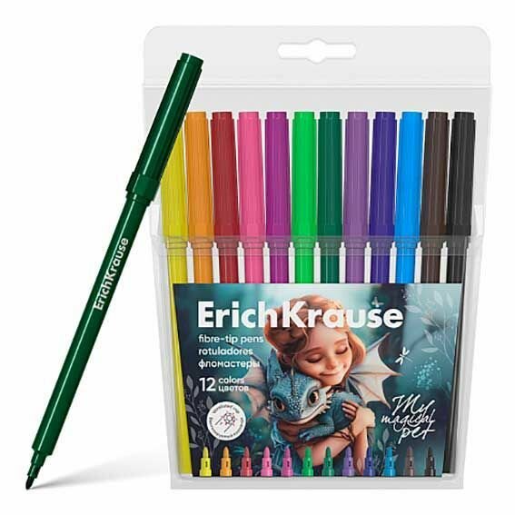 Фломастеры Erich Krause 12 цветов, "Magic Pet", футляр, европодвес