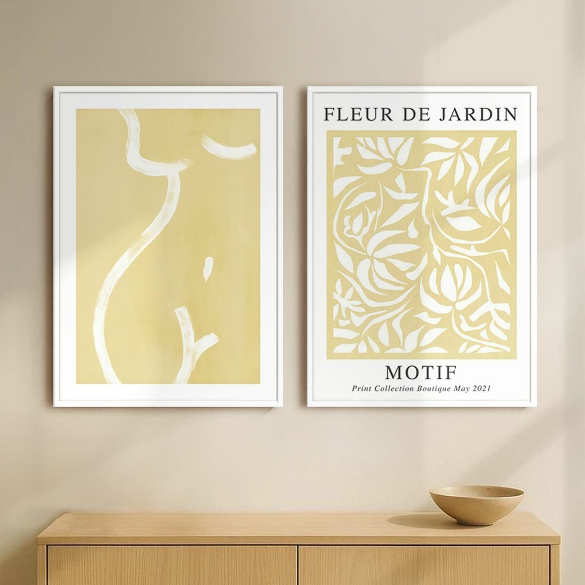 Постер 2 шт 40х50 без рамки "Желтая абстракция узоры" набор картин для интерьера