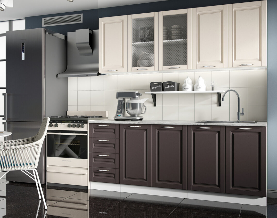 Кухонный гарнитур, кухня, готовый комплект Вита 2 м Шато Крем/Шато Арабика