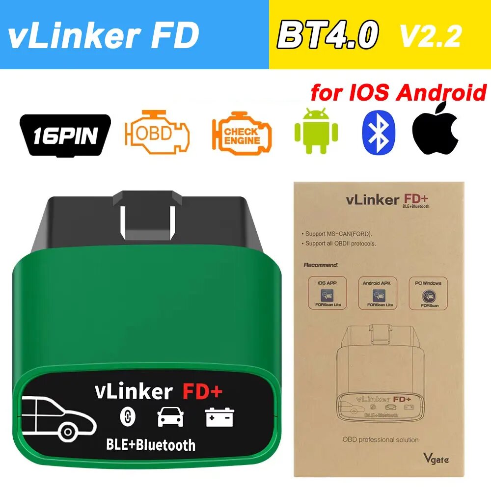 2025 Новый автомобильный диагностический сканер Vgate vLinker FD + BT4.0 V2.2 ELM327 для Ford Forscan OBD2 Auto Scanner J2534 PK V1.5 ELM 327