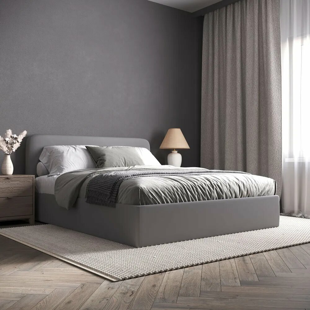 160х200, InRoom двуспальная кровать с настилом Abstraction NS, велюр темно-серый