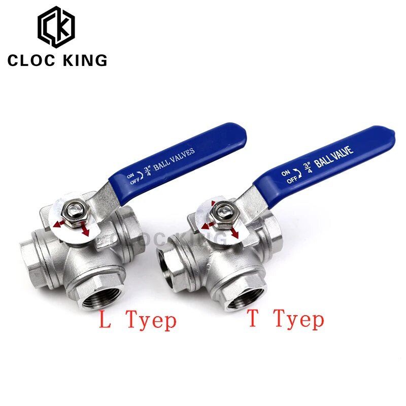 Трехходовой шаровой кран CLOC KING из нержавеющей стали 1/4"-2" 1/2", T Type