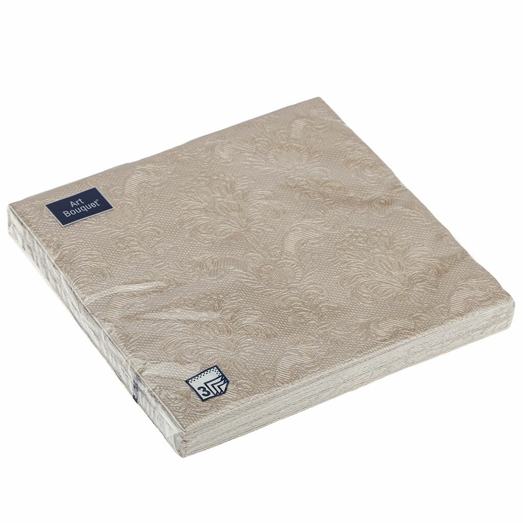 Салфетки ART BOUQUET "Барокко", Золотистый жемчуг, бумажные, 33х33 см, трехслойные, 100% целлюлоза, 16 шт