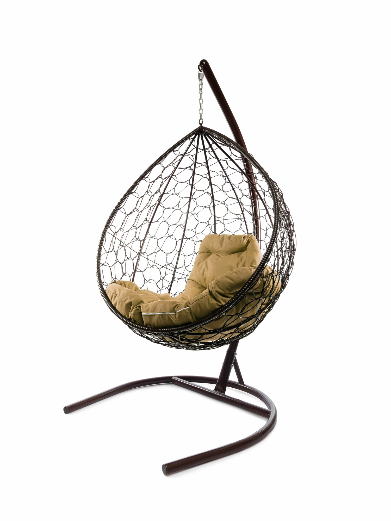 Подвесное кресло "Капля" коричневое с бежевой подушкой