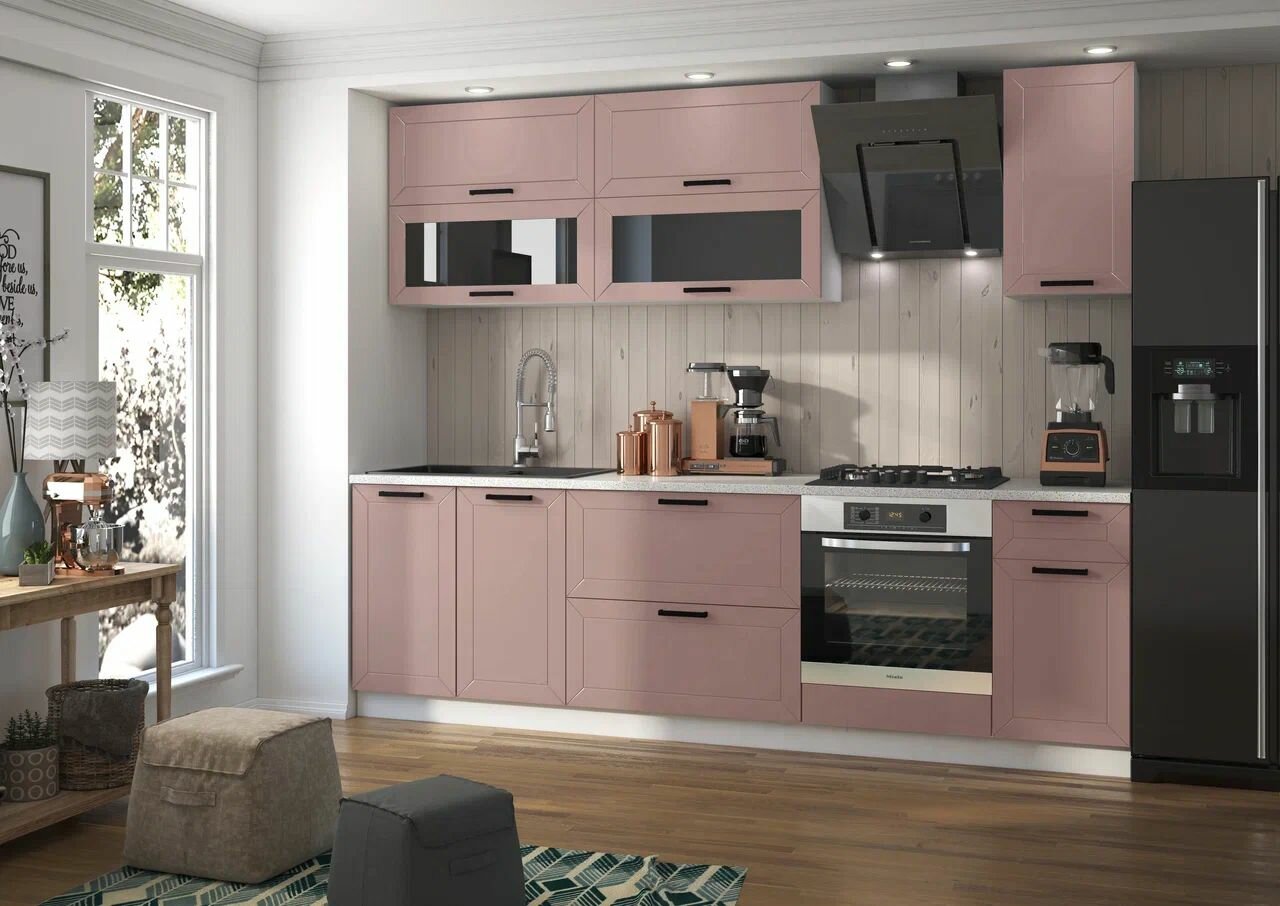 Кухня Монако 2,6 м Шарли Pink/Белый (Антарес)