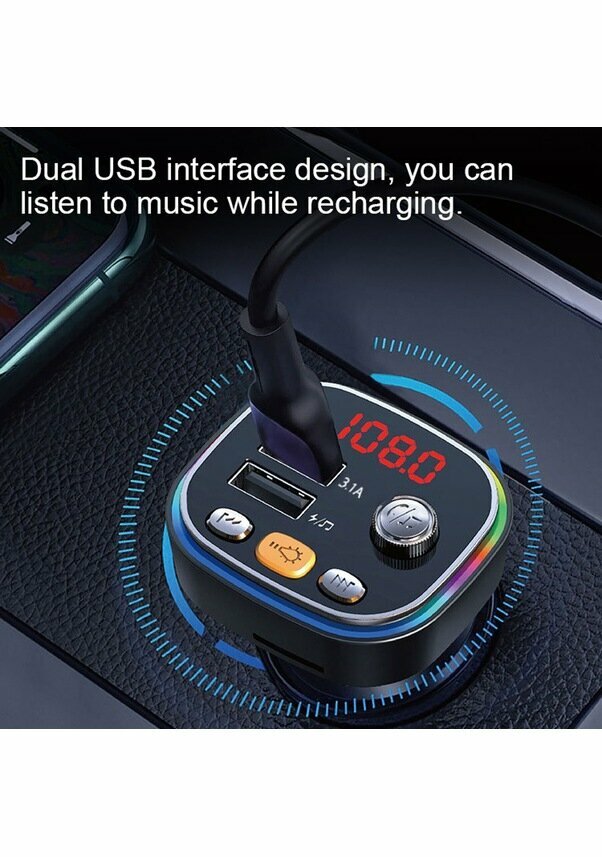 Автомобильный Bluetooth MP3-плеер C20 с FM-передатчиком и зарядным устройством с двумя USB-портами — серебристый цвет