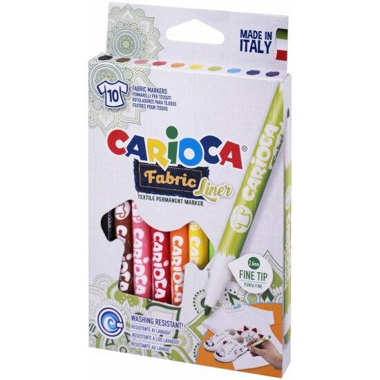 Маркеры для ткани Carioca (Италия) "Fabric", 10 цветов, круглый наконечник 2,6 мм, 42909