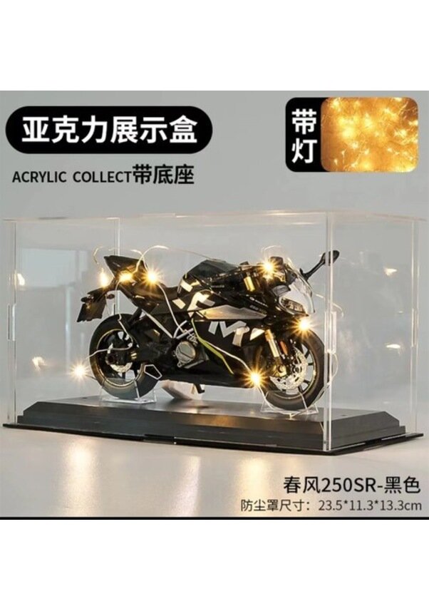 1/12 Kawasaki H2R имитация мотоцикла из сплава со звуком и светом, модель ниндзя, детская игрушка, украшение, весенний бриз 250, черный + основание + акриловая коробка, красочный игрушечный мотоцикл для детей 2-10 лет, менее 20 деталей