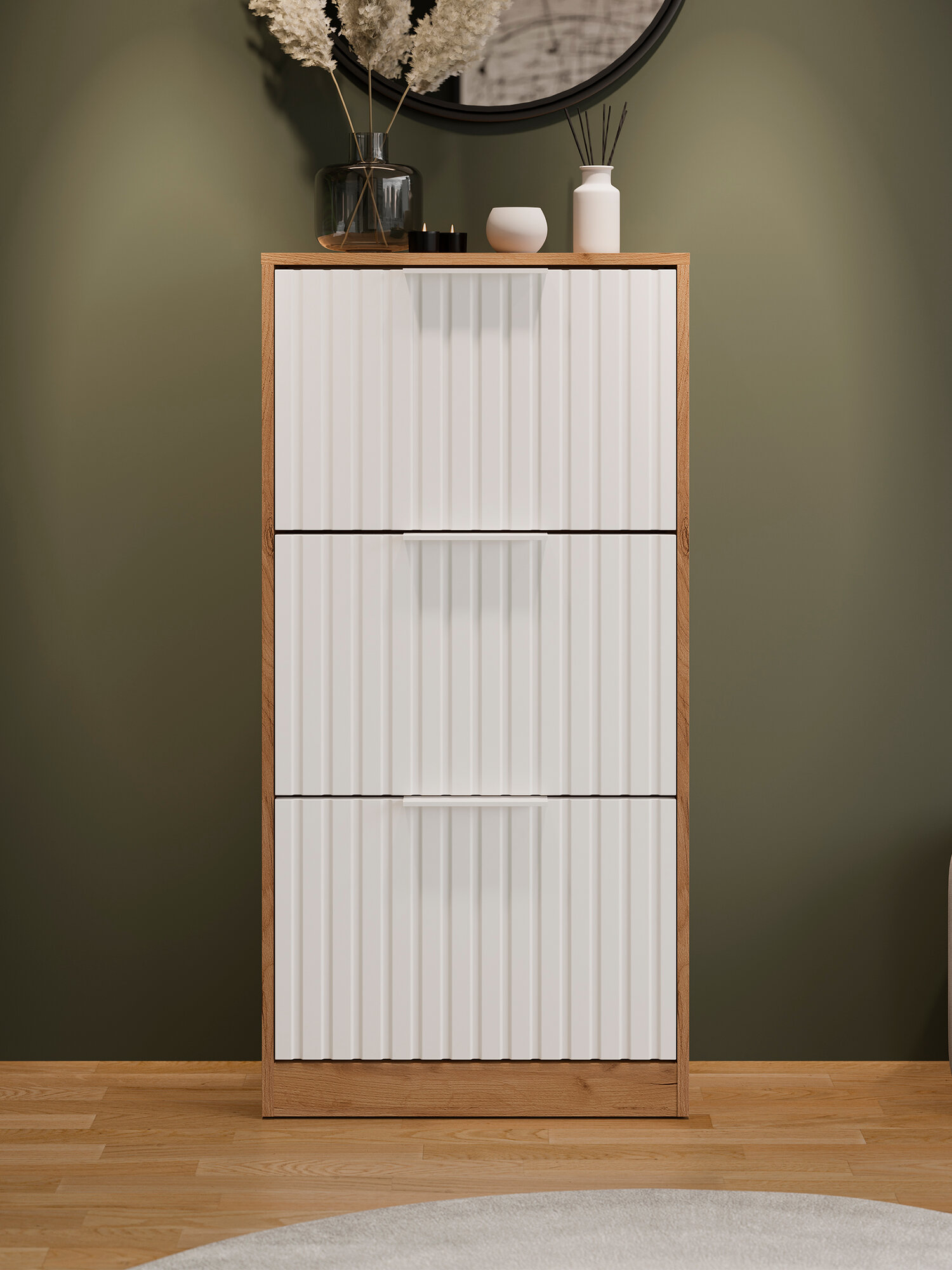 Обувница Трия "Хилтон", МДФ, ЛДСП, 118х25,3х58,4 см, цвет дуб крафт золотой/белый матовый