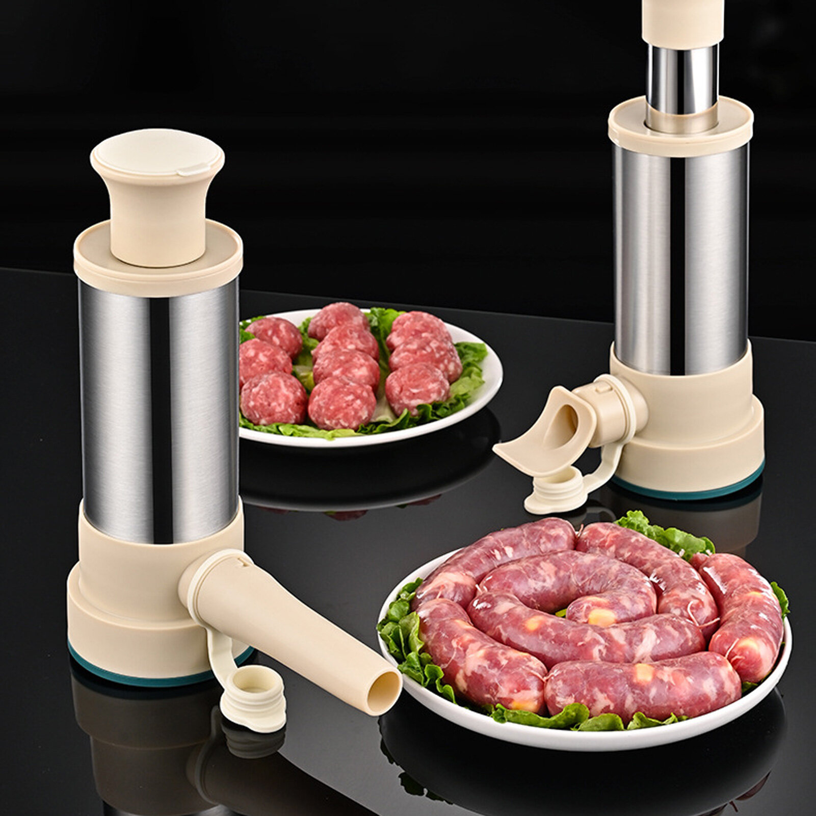 Ручная бытовая машина для изготовления колбас из нержавеющей стали с 4 трубками для начинки и инструментом для фрикаделек для домашней кухни
