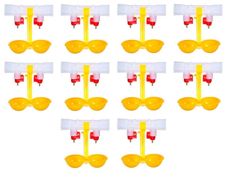 Комплект ниппельного поения для кур (10 шт) / поилка ниппельная двойная с каплеуловителем для кур бройлеров перепелов цыплят индейки / автопоилка на 360 градусов подвесная навесная капельная поилка