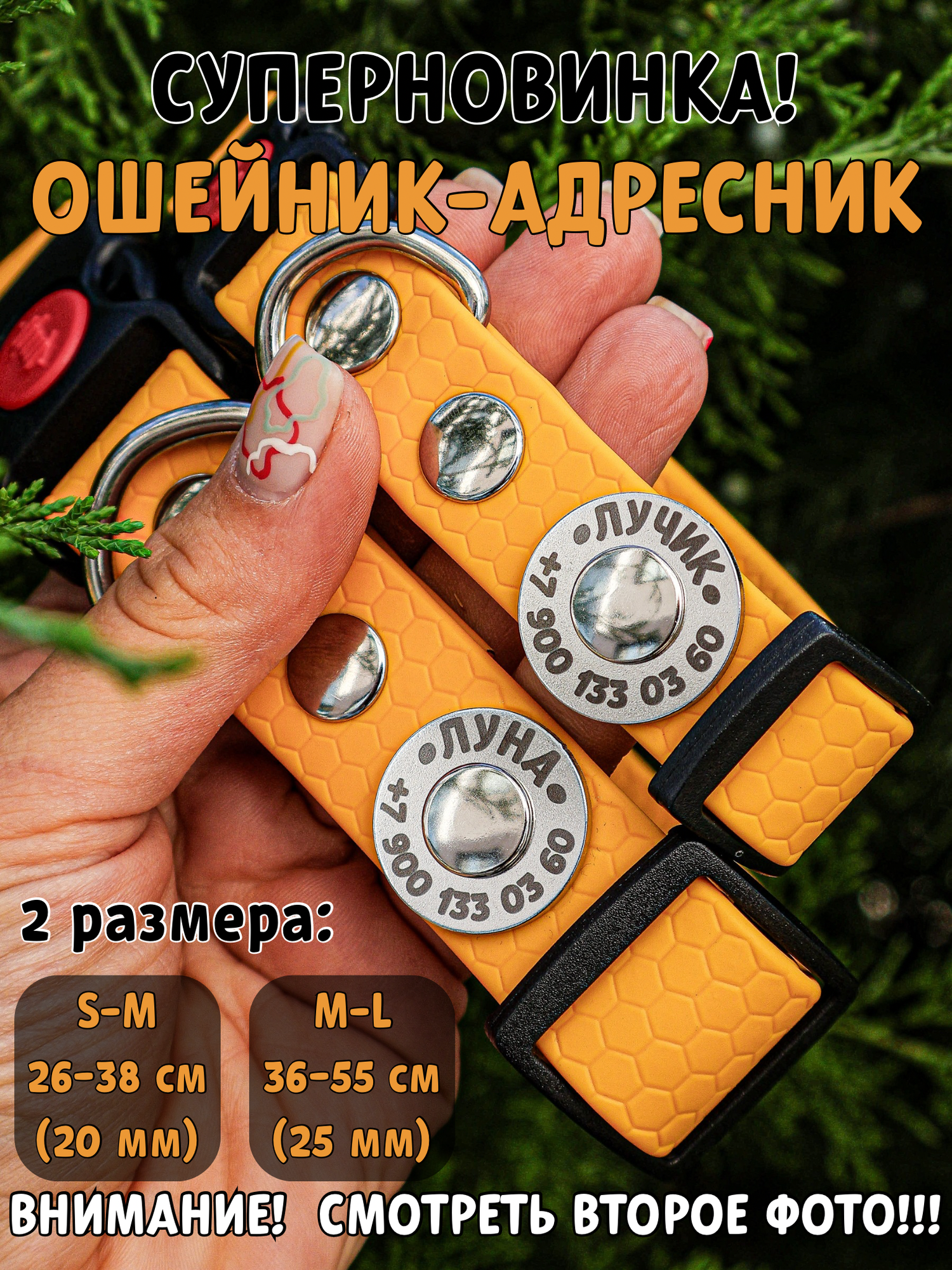 Биотановый ошейник - адресник для средних и крупных пород 20мм (26-38см), DOG JOYS