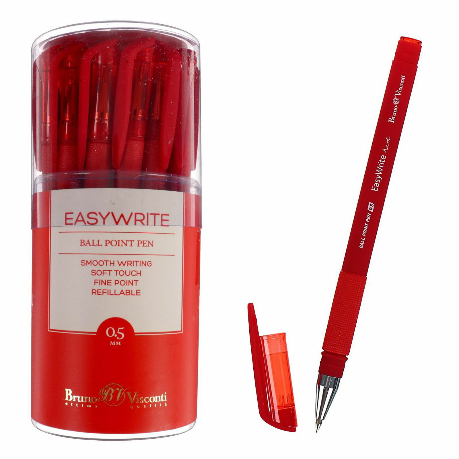 Ручка шариковая. EasyWrite. Red, красный стержень, узел 0.5 мм, резиновый упор, матовый корпус, 4 шт.