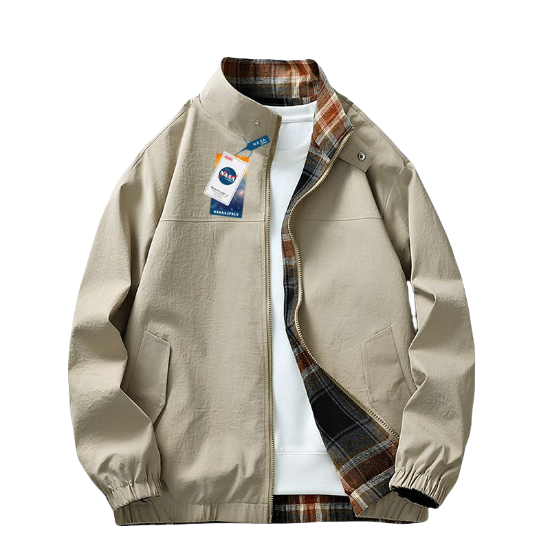 Мужская двусторонняя куртка NASA, новинка осени и зимы 2025 года, клетчатая куртка с воротником-стойкой, свободная повседневная ветрозащитная куртка для пары, двусторонний дизайн, боковые карманы, износостойкая ткань