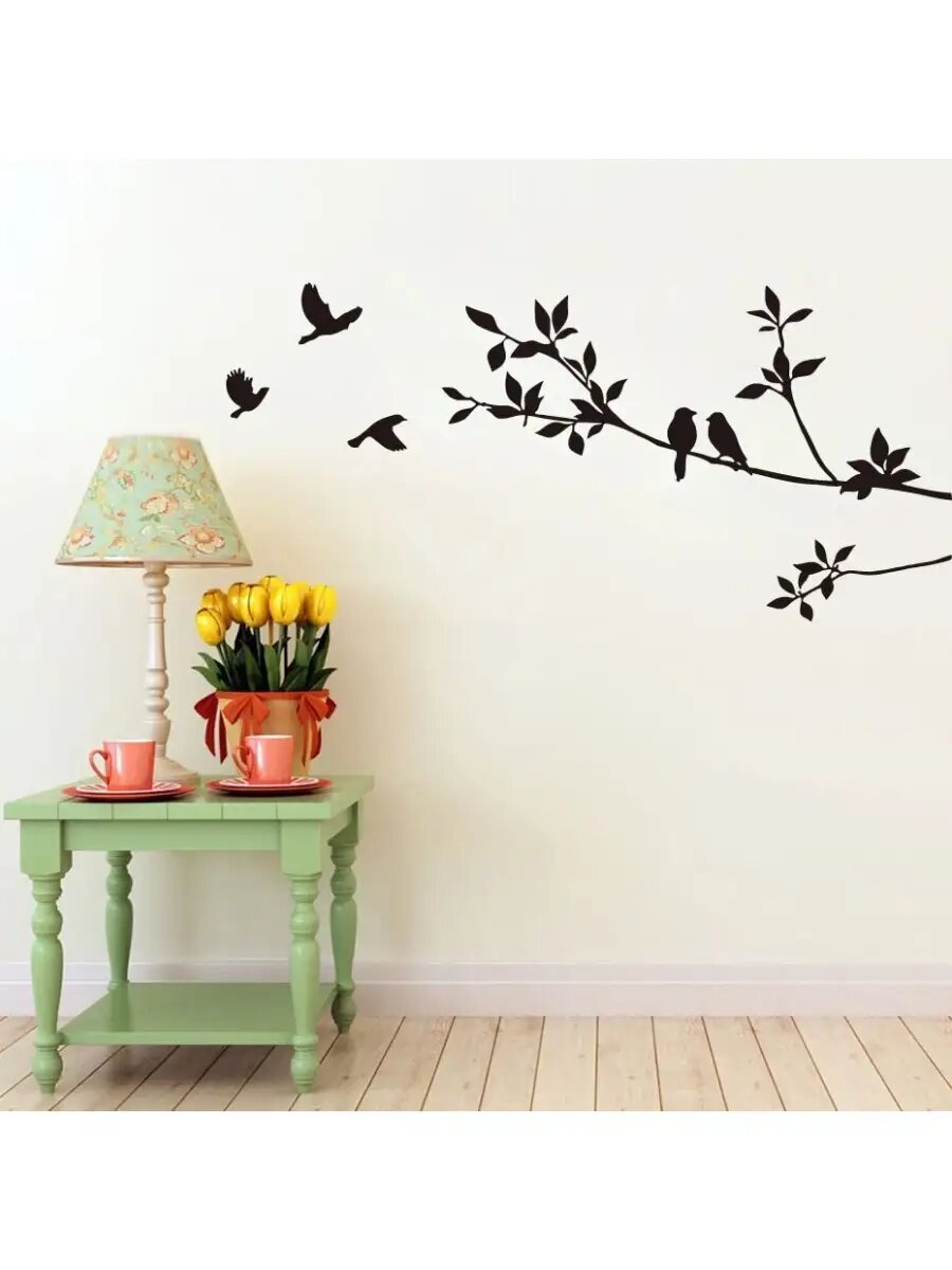 Наклейка на стену для декора интерьерная Птицы на ветке