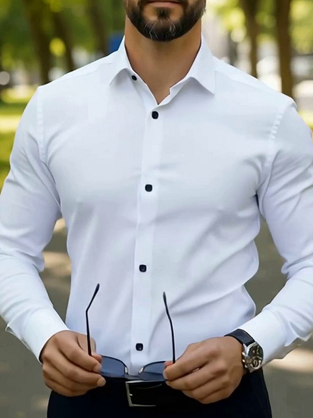 Рубашка приталенная с длинным рукавом мужская рубашка, светлая сорочка, на кнопках, рубаха на любой сезон, белая однотонная, без карманов, на любой сезон и на лето рубашка Slim fit с приталенным кроем зауженная