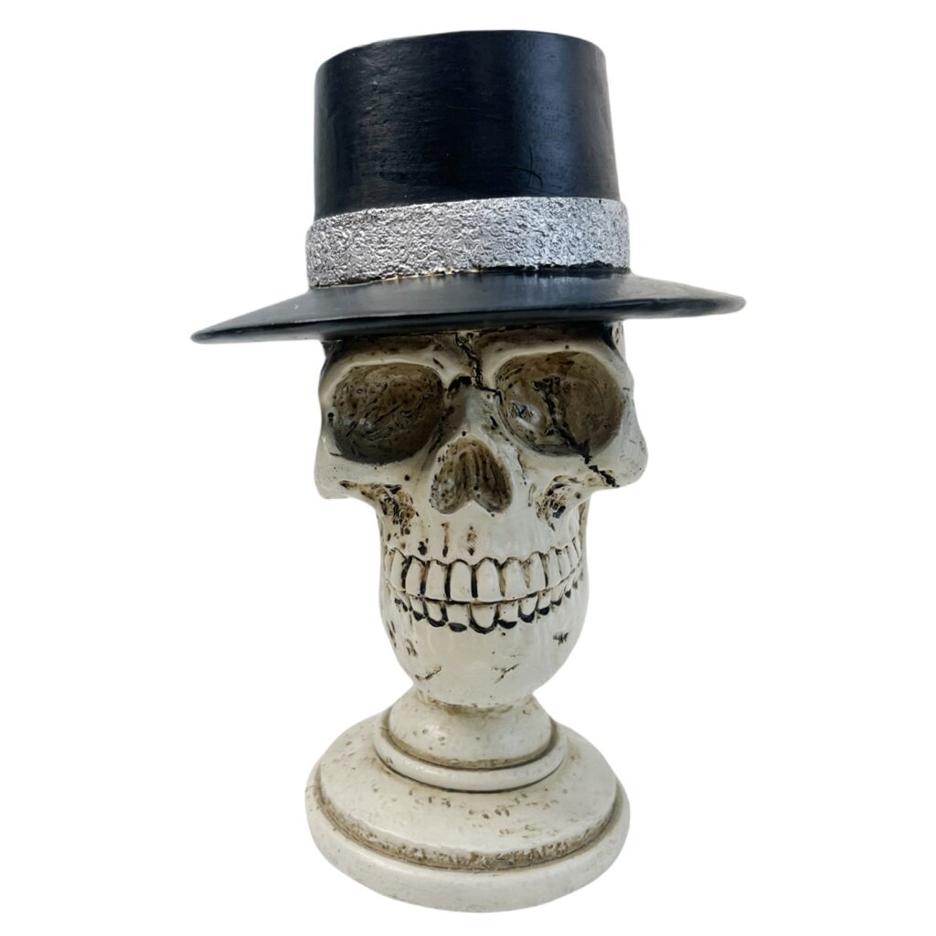 Череп с камуфляжным узором и шляпой из смолы для декора на Хэллоуин