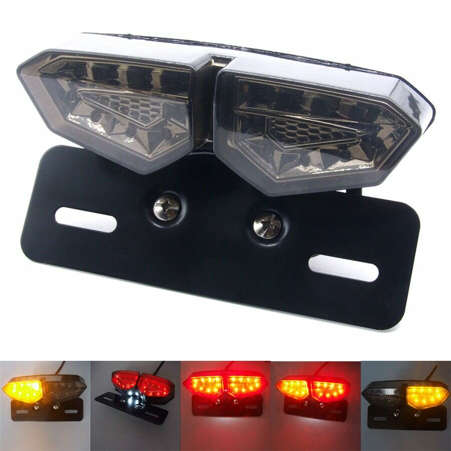 Задний светодиодный стоп-сигнал для мотоцикла с дымчатой линзой, номерной знак, поворотник