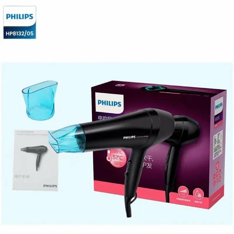 Philips Фен для волос 1383066769-dcsdPhilips5.8 1800 Вт, скоростей 2, кол-во насадок 1, черный матовый