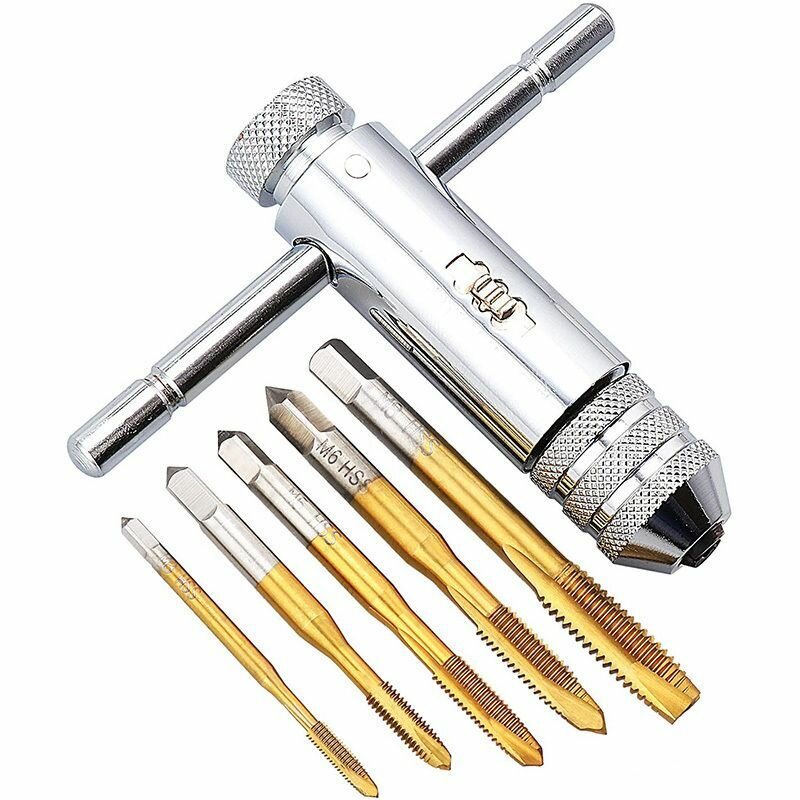 Набор метчиков с трещоткой М3-М8, хромованадиевая сталь, 5 штук