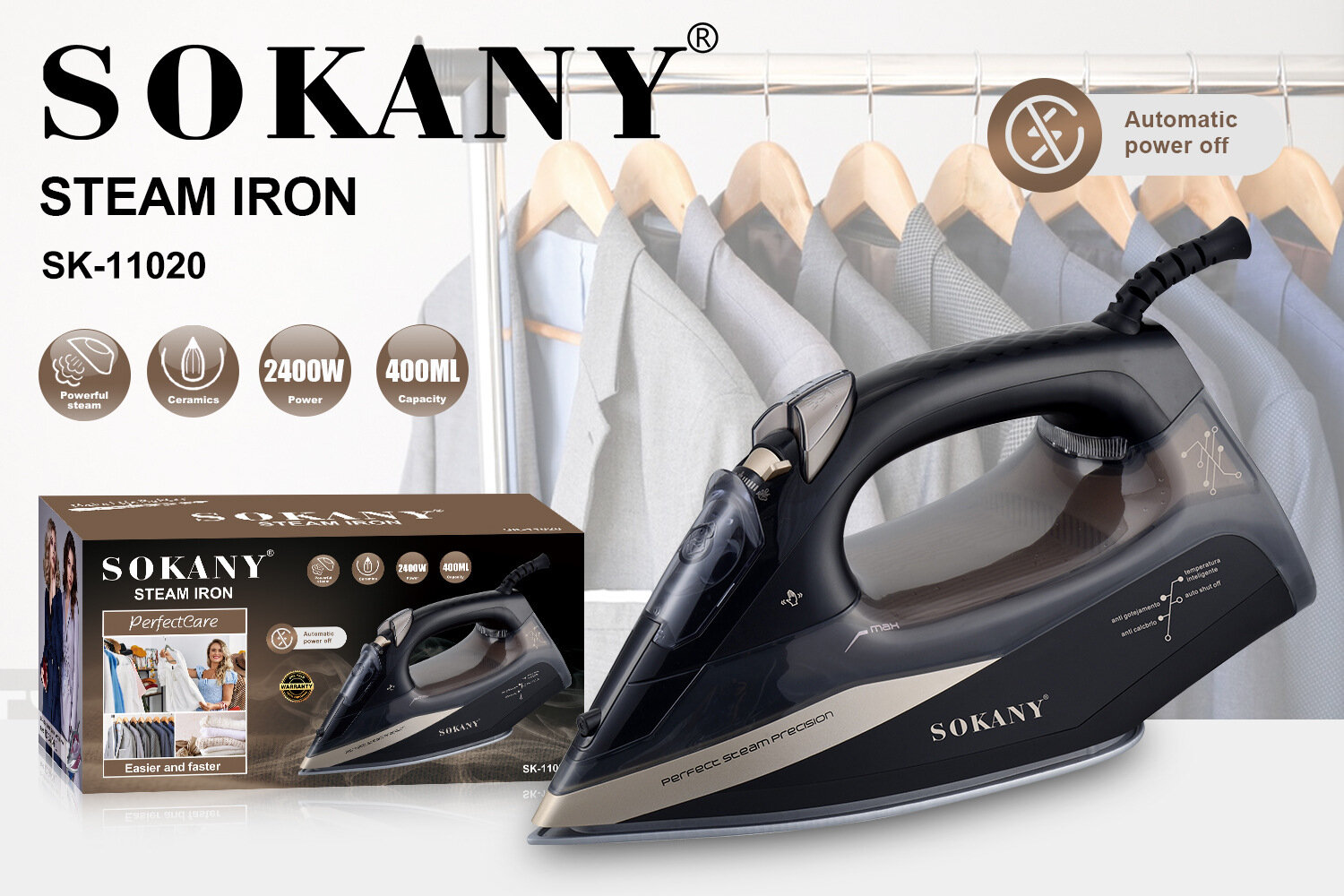 Утюг SOKANY 11020, с автоотключением, подошва с покрытием, 2400Вт