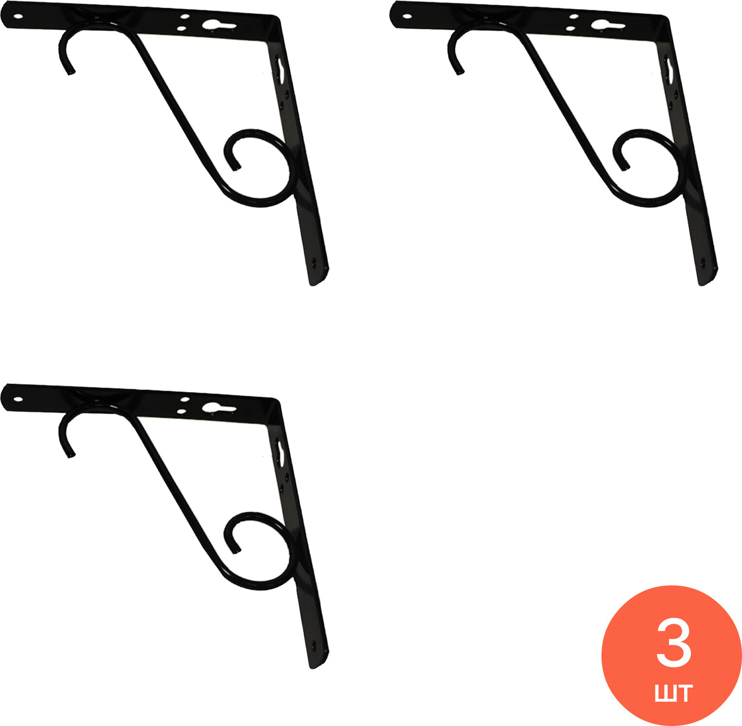 Кронштейн для полки Петротех Лира стальной, черный, 150×150мм / держатель (комплект из 3 шт)
