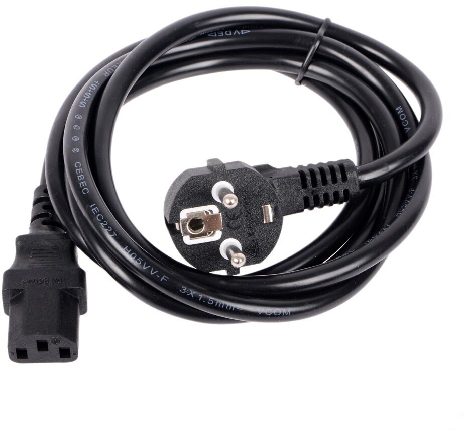 Кабель CEE 7/7 - EURO розетка VCOM CE021-CU1.5, 1.8м, 16.0A, 220В, цвет: чёрный