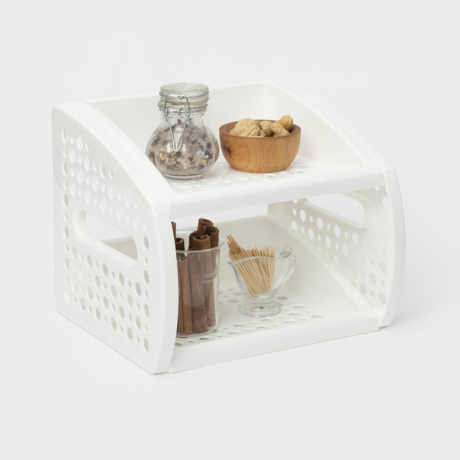 Этажерка кухонная настольная 2-х секционная пластик, 25x21x20 см, белая
