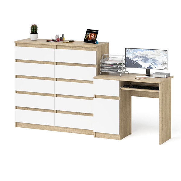 Стол компьютерный Мори МС-1 левый + Комод МК1200.10, цвет дуб сонома/белый