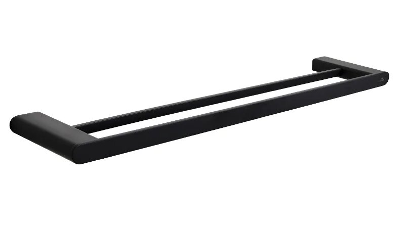 Держатель для полотенец Kaiser Franco KH-2728 черный, матовый, из нержавеющей стали, держатель для полотенец в ванную, двойной, прямоугольный