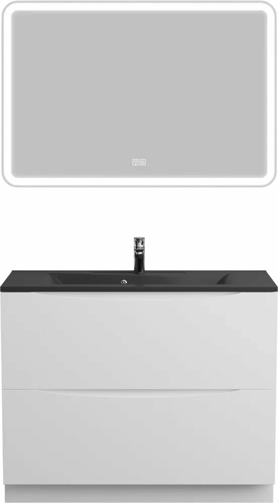 Мебель для ванной комнаты BelBagno Marino 100 напольная, bianco lucido, черная раковина