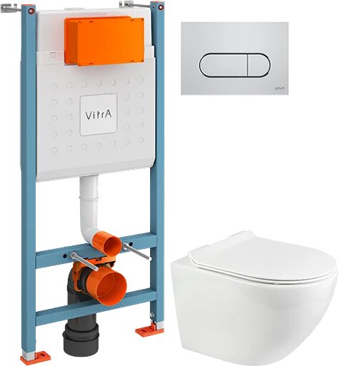 Комплект 2 в 1 Унитаз подвесной BOND Oval F01-10 / Инсталляция с кнопкой VitrA V-Fix Core 732-5800-01 цвет хром глянец