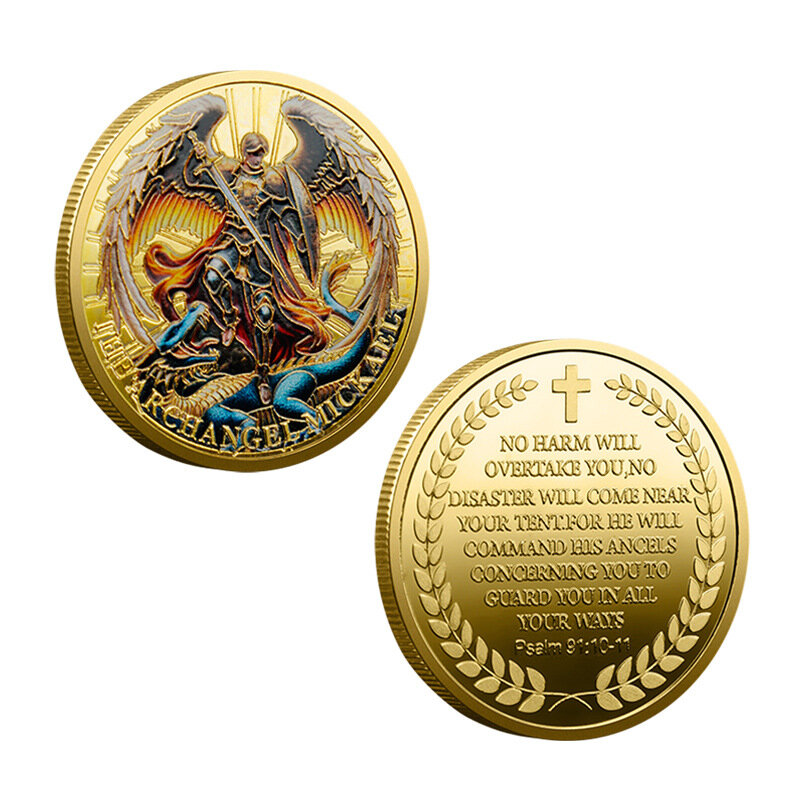 Памятная монета «Архангел Михаил», монета «Ангел-хранитель», позолоченная металлическая монета, красочный дизайн с изображением ангела, защитная монета
