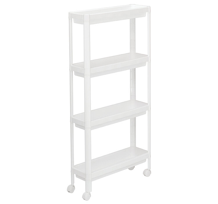 Этажерка узкая на колесах, 4 полки 530x170x180, белая, для удобного хранения