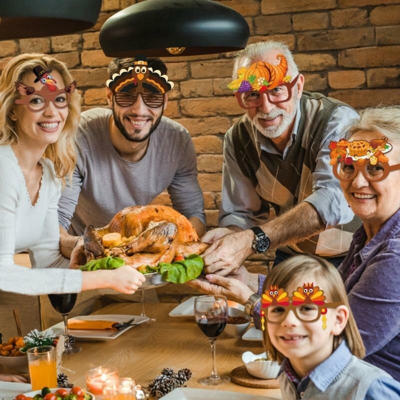 12 шт, День Благодарения Индейка тыква бумажные очки реквизит для украшения фотографий родителей и детей реквизит поставки