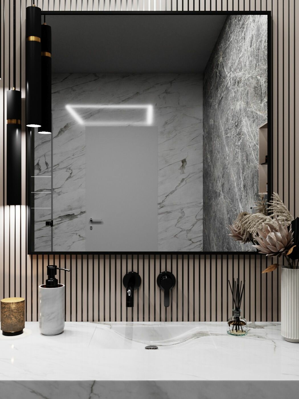 Зеркало настенное 90х80 см. BLX MIRROR в ванную в алюминиевой раме, Черное