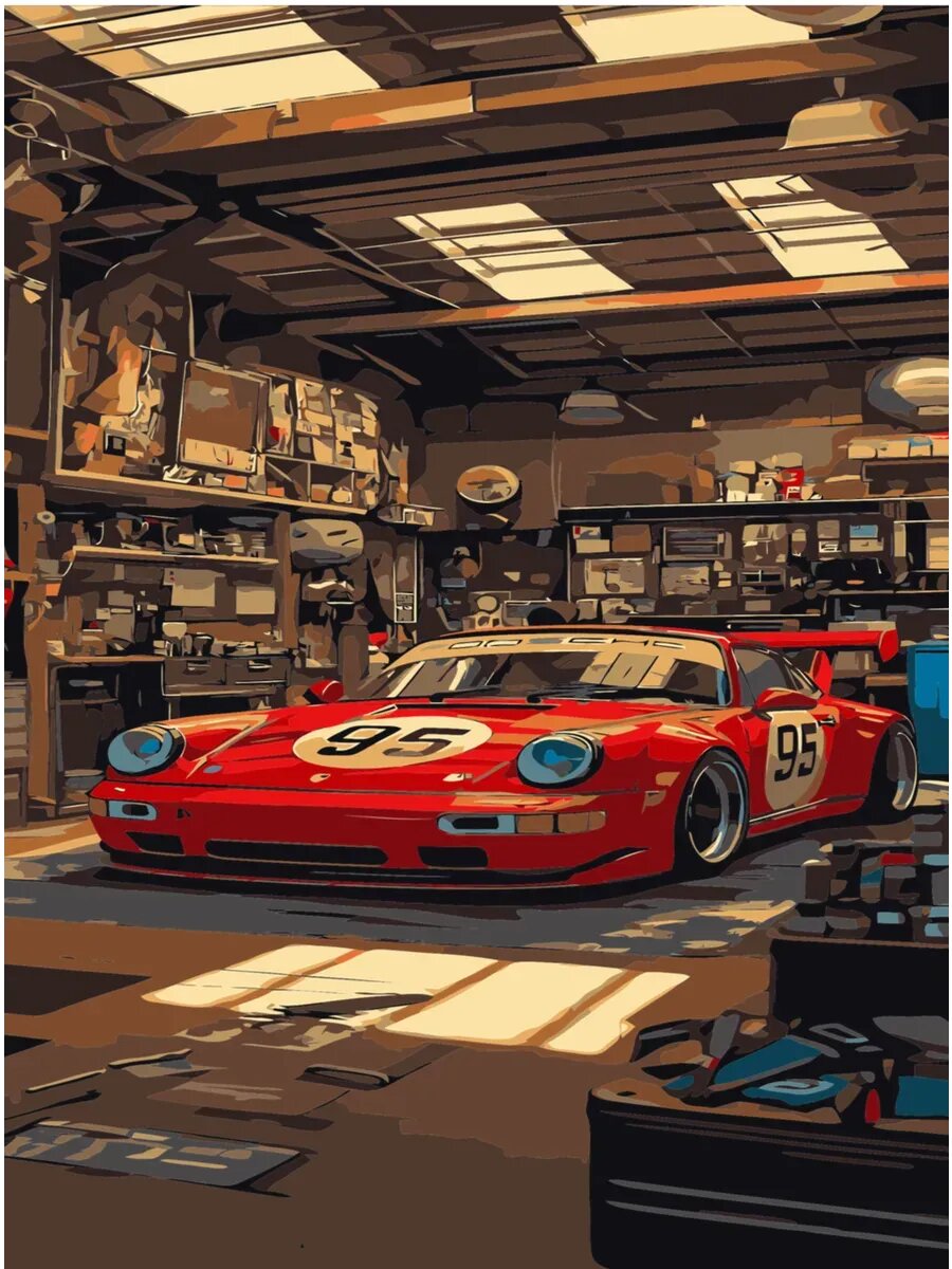 Картина по номерам машина в гараже