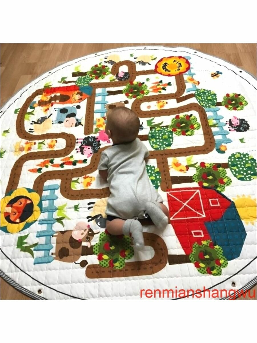 Коврик детский для ползания малыша - мешок для хранения игрушек, круглый, диаметр 150 см, "Розовый лабиринт"