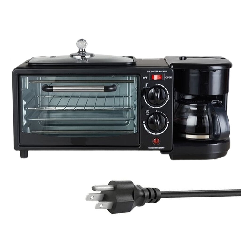 3-в-1 Многофункциональный кухонный прибор для завтрака с антипригарной сковородой, печью и кофейником 110V