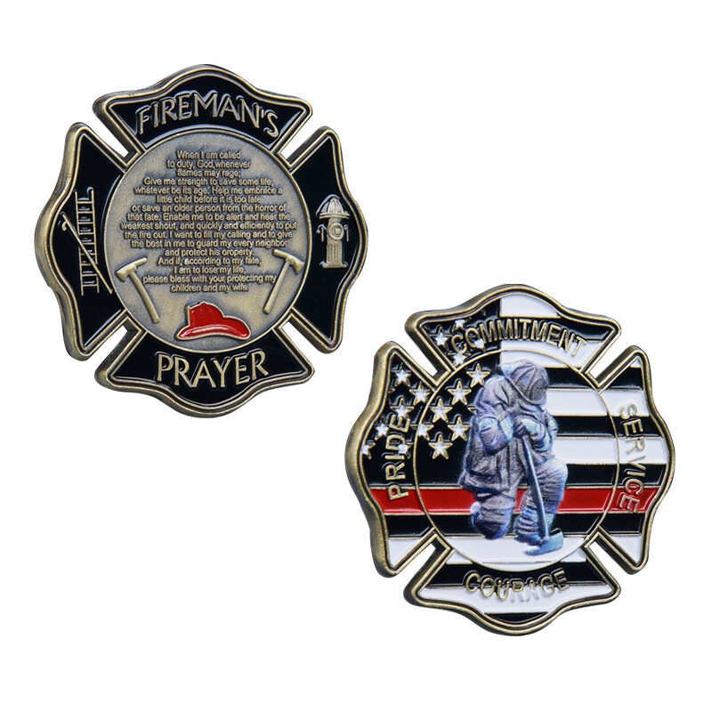 Памятная монета «Молитва пожарного» в форме мальтийского креста, дизайн «Гордость, преданность делу, мужество в службе», металлическая монета в честь героев-пожарных для коллекционирования и демонстрации