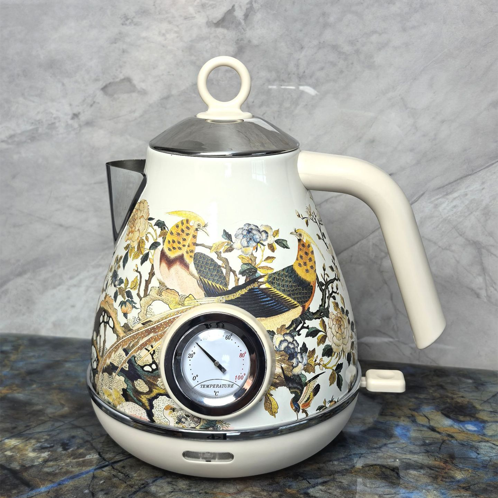 Ретро-чайник большого объёма с дисплеем температуры - с рисунком птицы