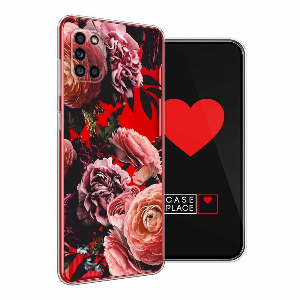 Чехол на Samsung Galaxy A31 / Самсунг Галакси А31 с принтом "Бордовые винтажные цветы", прозрачный — фото 1