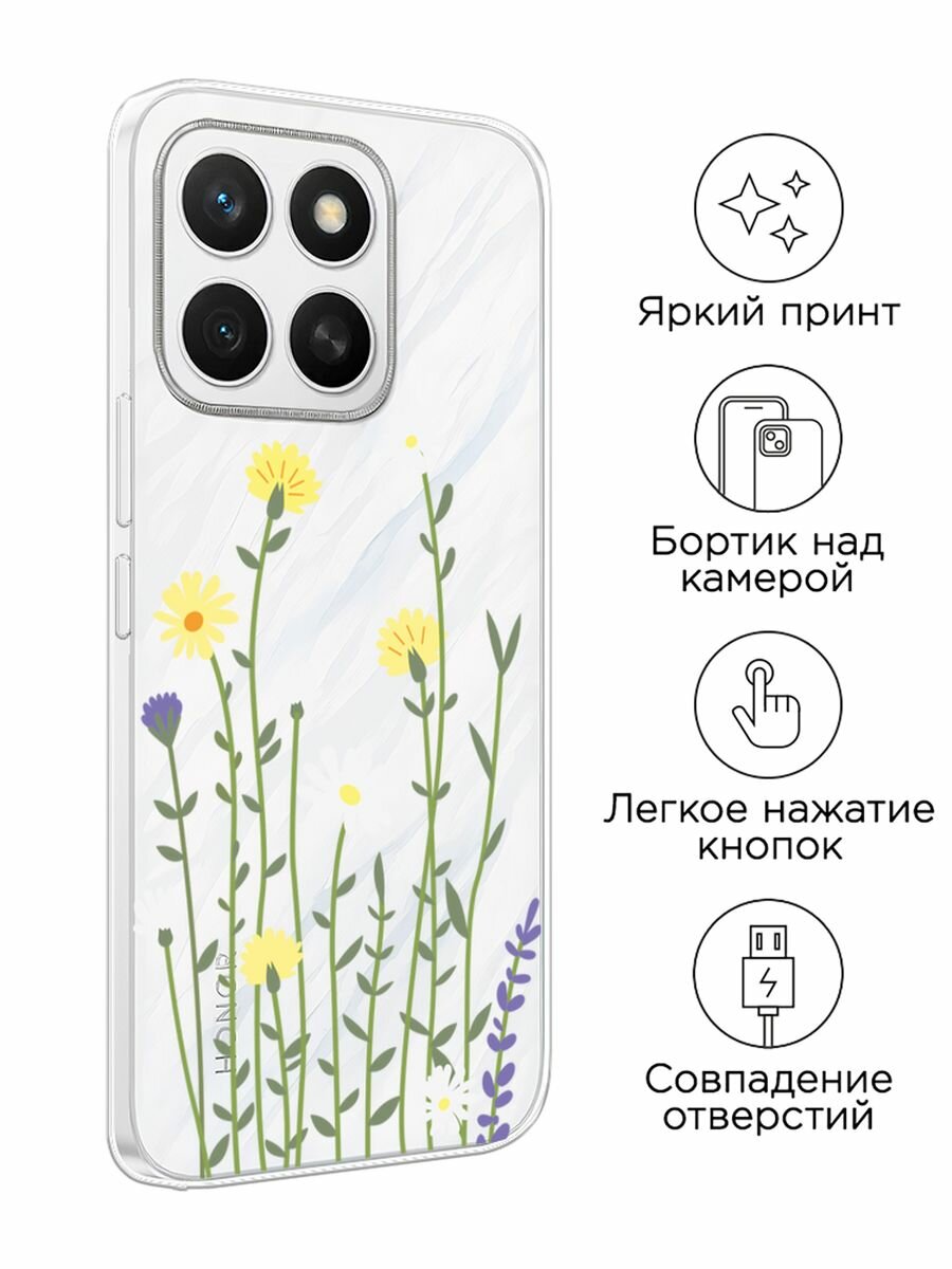 Чехол на Honor X8c / Хонор X8c с принтом "Пучок полевых цветов", прозрачный — фото 1