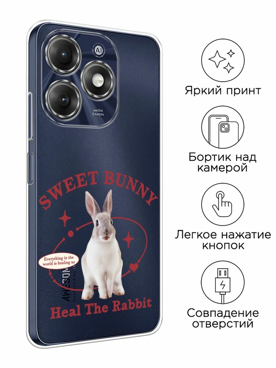 Чехол на Itel A70 / Ител А70 с принтом "Heal the rabbit", прозрачный — фото 1