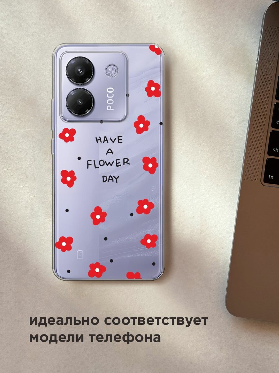 Чехол на Poco M7 Pro / Поко М7 Про с принтом "Have a flower day 2", прозрачный — фото 1