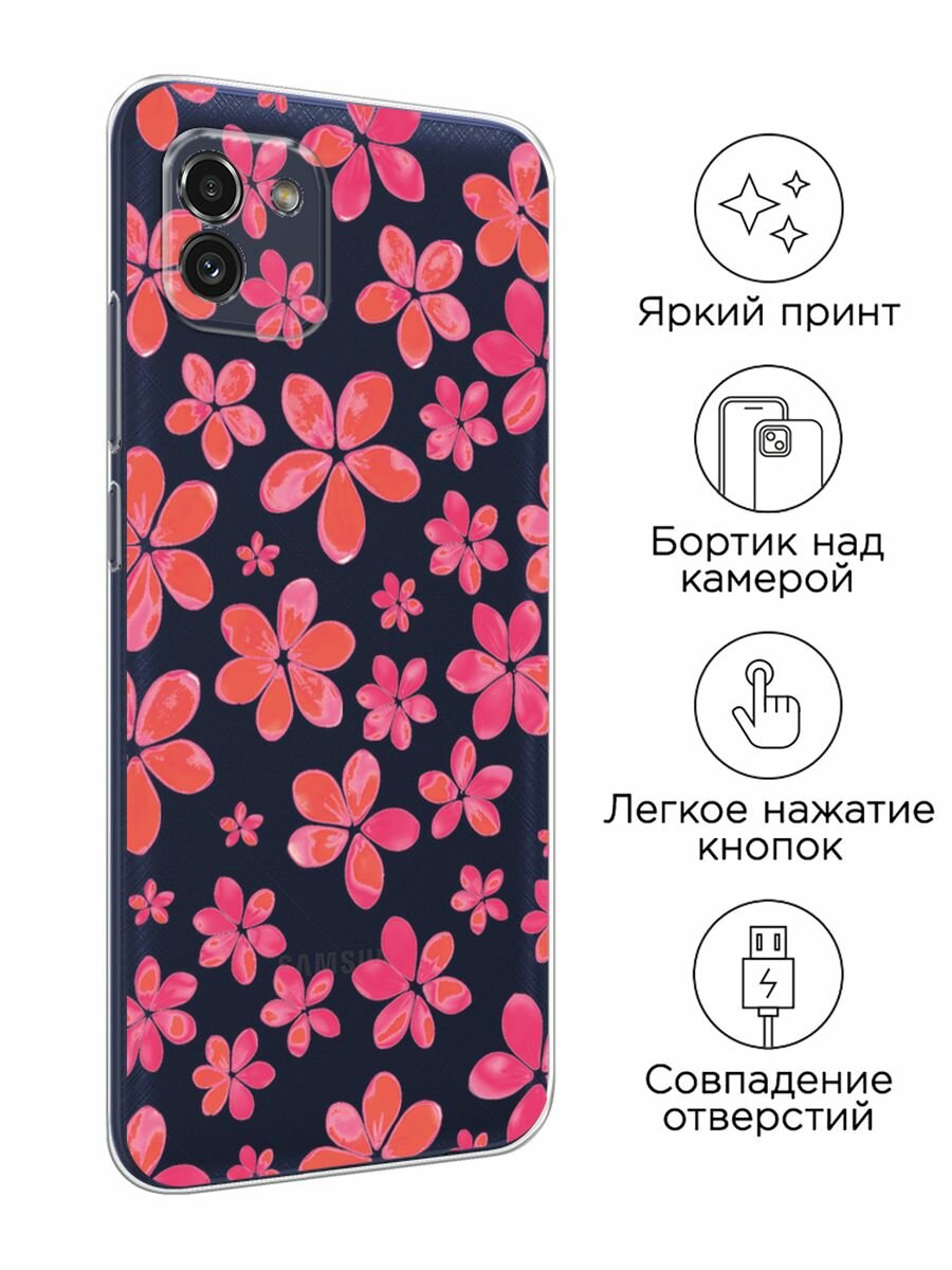 Чехол на Samsung Galaxy A03 / Самсунг Галакси А03 с принтом "Росыпь ярких цветов", прозрачный — фото 1