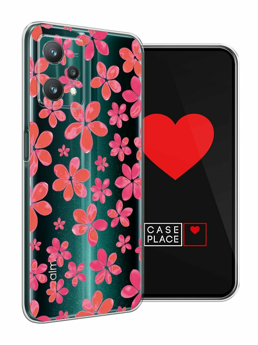 Чехол на Realme 9 5G / Реалми 9 5G с принтом "Росыпь ярких цветов", прозрачный — фото 1
